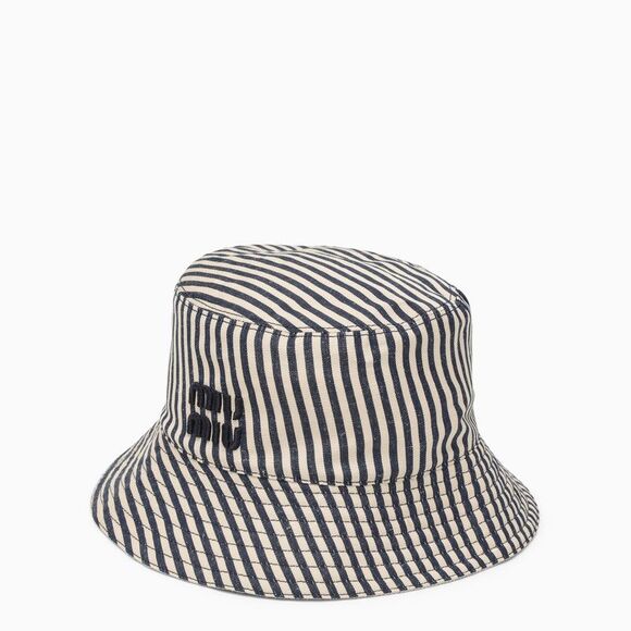 Miu Miu | Accessories | Miu Miu Striped Linen Blend Bucket Hat With ...